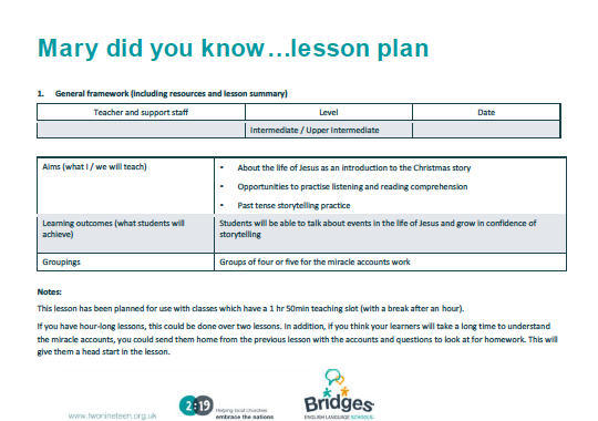 “Mary did you know…” Christmas Lesson Plan – 2:19 Teach to Reach